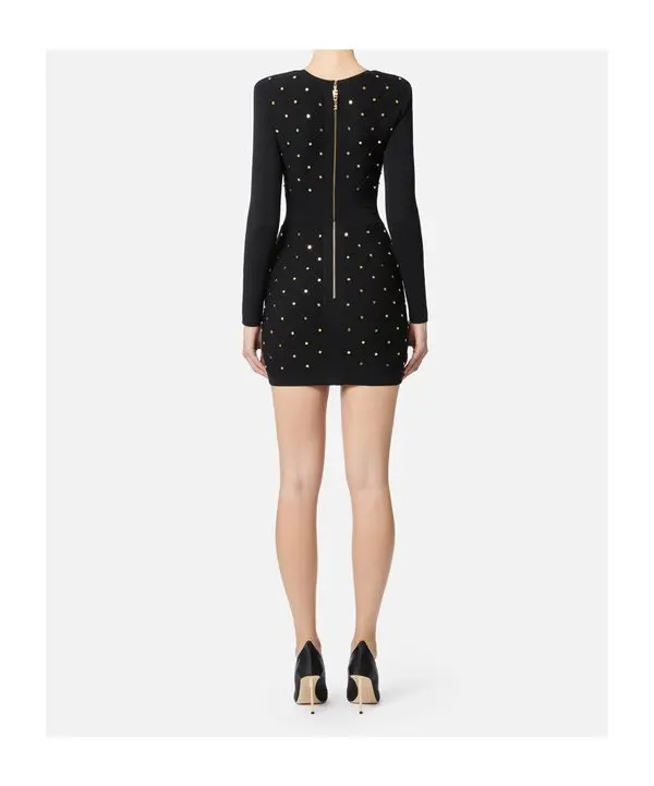 Elisabetta Franchi Diamond Pattern Knit Mini Dress - Black