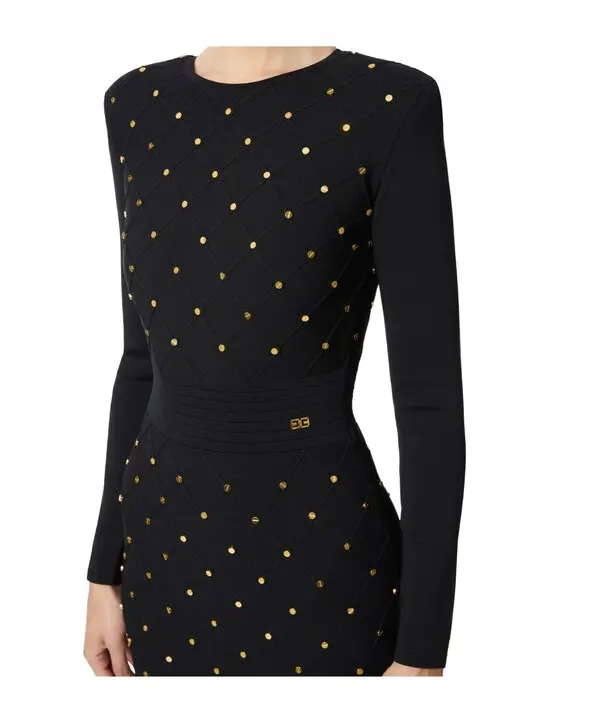 Elisabetta Franchi Diamond Pattern Knit Mini Dress - Black