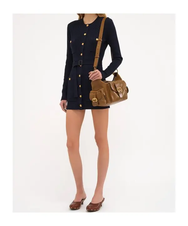Chloé Long-sleeved Knitted Midi Dress With Gold Military Buttons