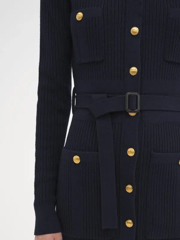 Chloé Long-sleeved Knitted Midi Dress With Gold Military Buttons