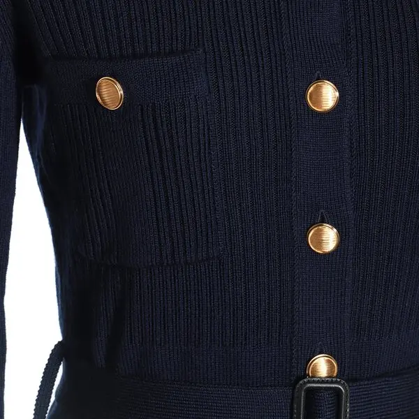 Chloé Long-sleeved Knitted Midi Dress With Gold Military Buttons