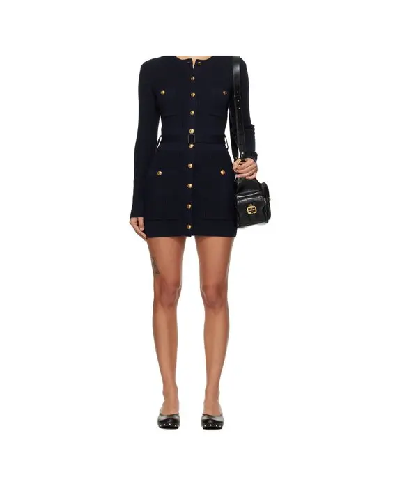 Chloé Long-sleeved Knitted Midi Dress With Gold Military Buttons