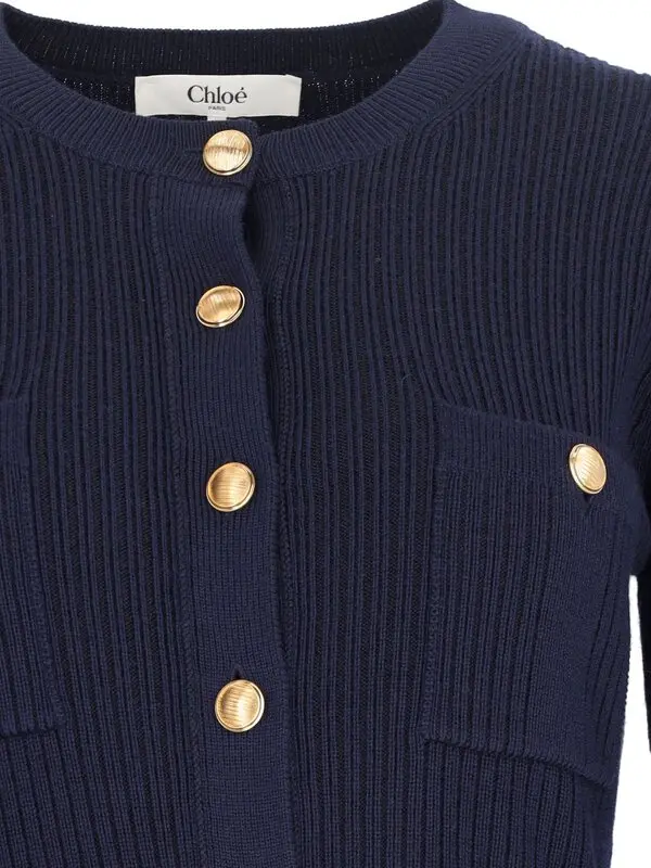 Chloé Long-sleeved Knitted Midi Dress With Gold Military Buttons