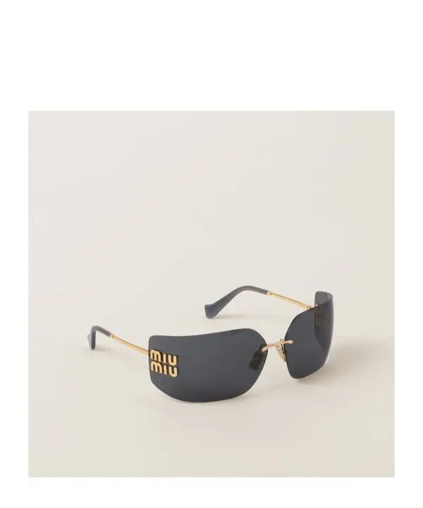Miu Miu Rimless Curved Lens Sunglasses - Black