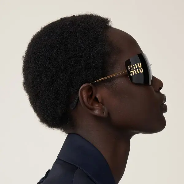 Miu Miu Rimless Curved Lens Sunglasses - Black