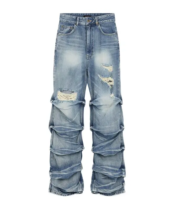 We11Done Denim Trousers With Belt Loops And Distressed Details