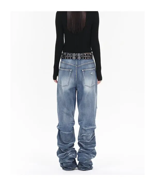We11Done Denim Trousers With Belt Loops And Distressed Details