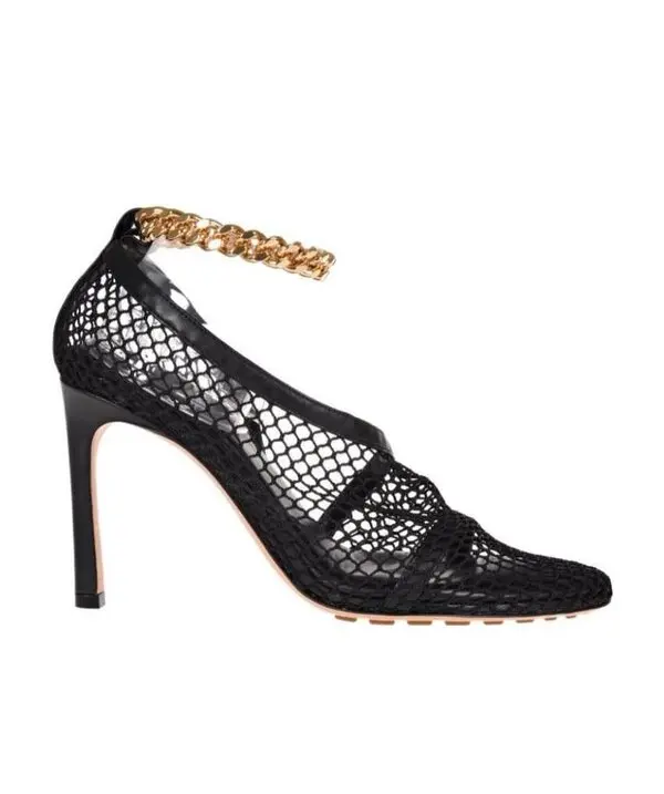 Bottega Veneta Mesh Overlay Pumps With Chain Detail - Black