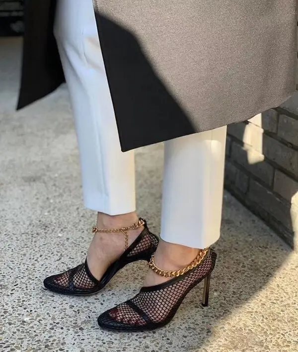 Bottega Veneta Mesh Overlay Pumps With Chain Detail - Black
