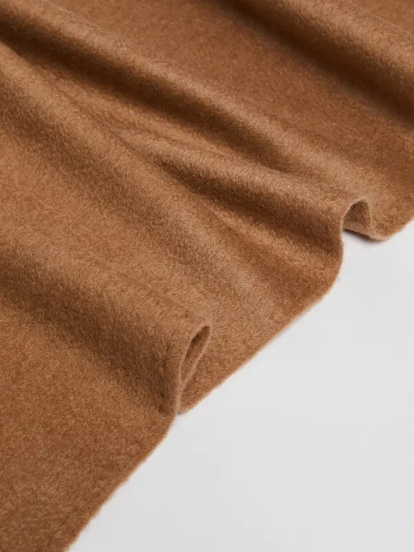 Max Mara Wkclara Logo Embroidered Fringed Edge Scarf - Camel