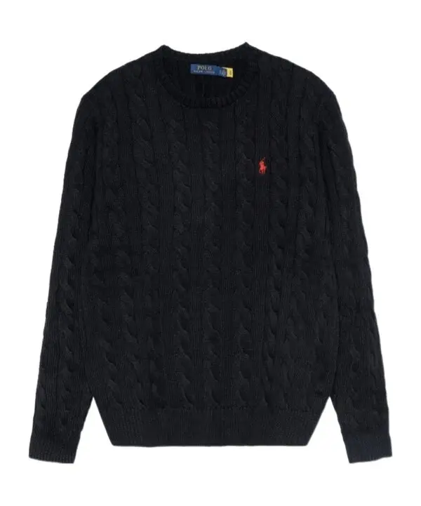 Polo Ralph Lauren Logo Embroidered Cable-knit Jumper - Black
