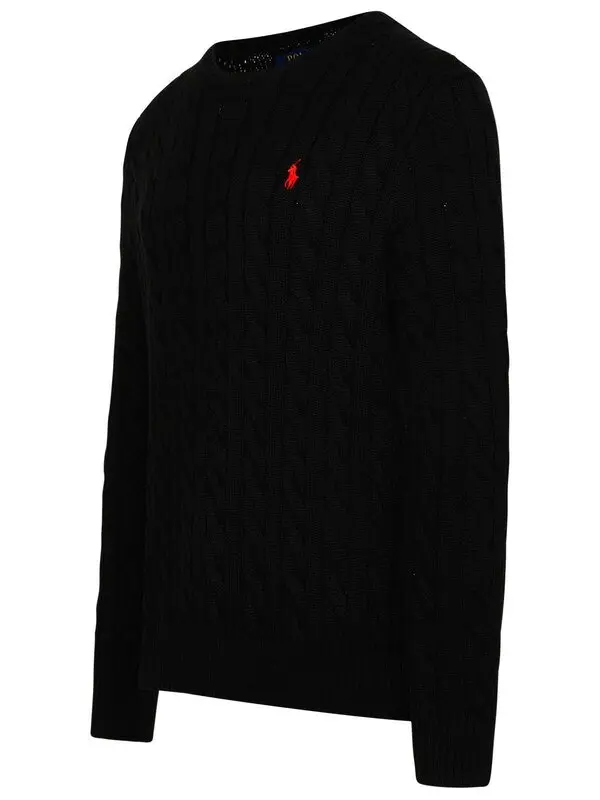 Polo Ralph Lauren Logo Embroidered Cable-knit Jumper - Black