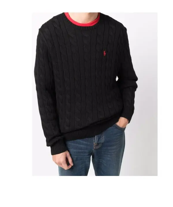 Polo Ralph Lauren Logo Embroidered Cable-knit Jumper - Black