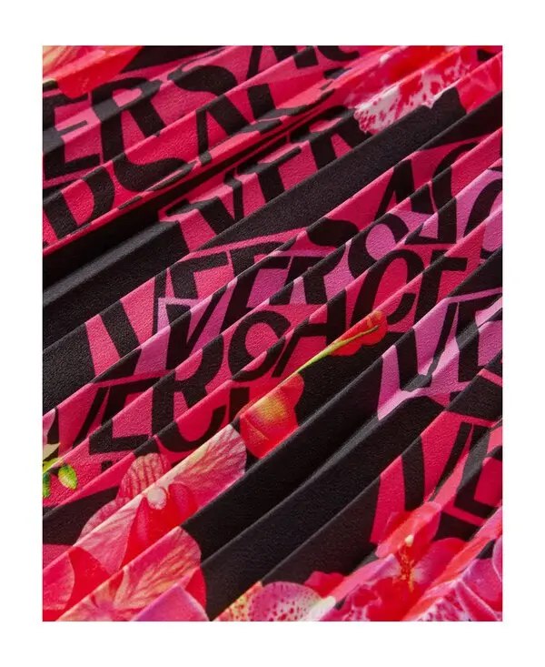 Versace Floral Printed Asymmetric Pleated Skirt - Red