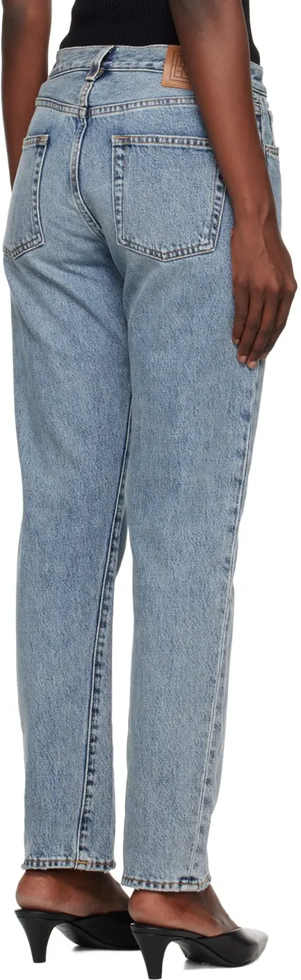 TOTEME Straight Leg Jeans With Logo Patch - Gray