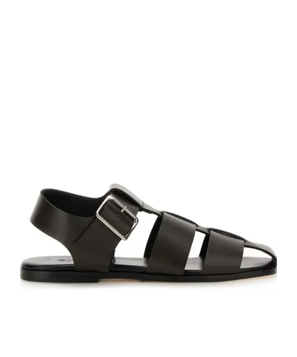AeydĒ Buckled Cut Out Flat Sandals - Moka