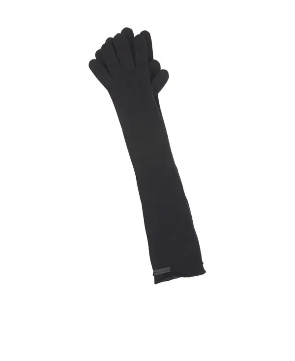 Saint Laurent Ribbed Knit Gloves With Logo Patch - Black