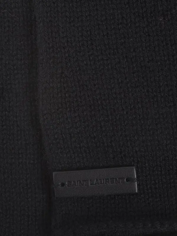 Saint Laurent Ribbed Knit Gloves With Logo Patch