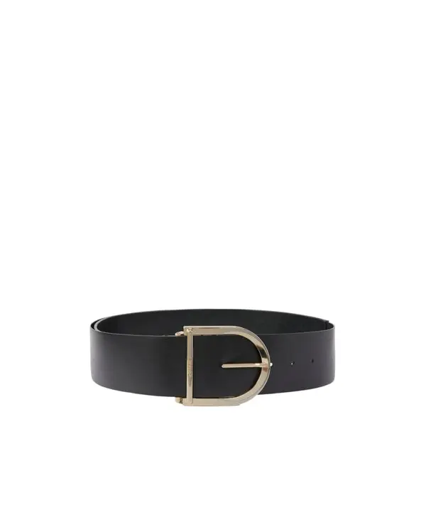 Pinko Maxi Buckle Leather Belt - Black