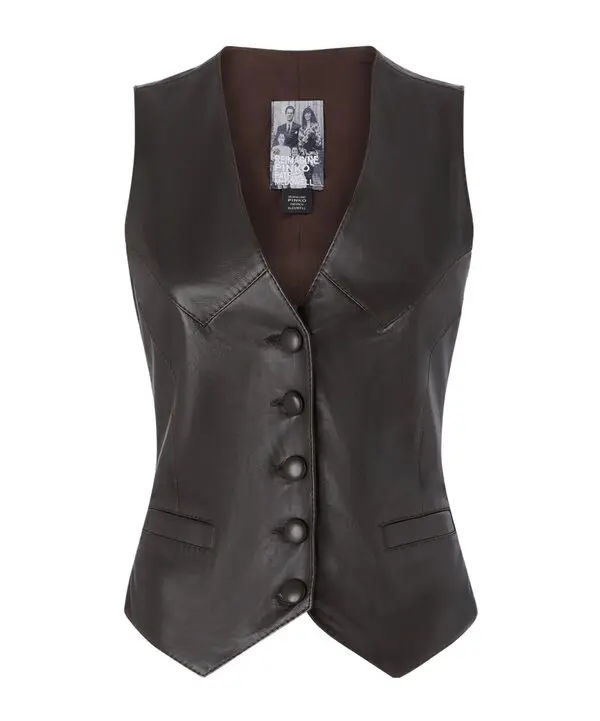 Pinko Single-breasted Leather Vest - Black