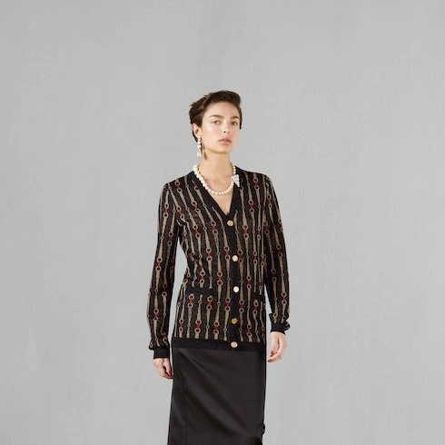 Gucci Horsebit Jacquard V-neck Cardigan