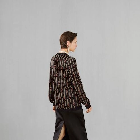 Gucci Horsebit Jacquard V-neck Cardigan