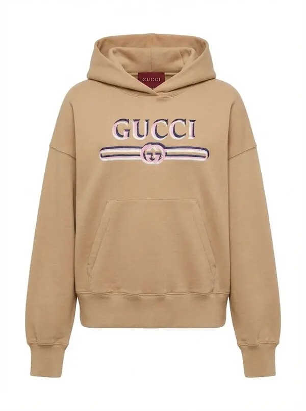 Gucci Logo Printed Hoodie - Camel