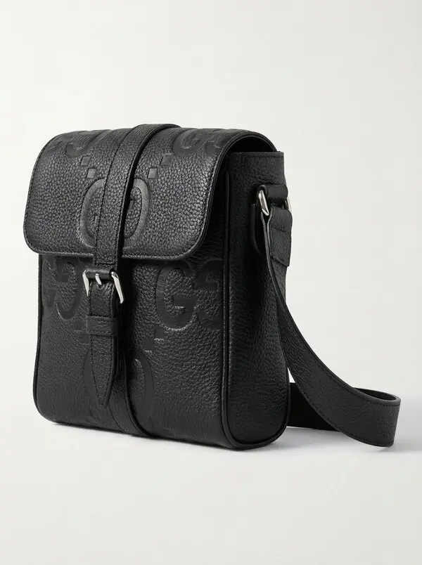 Gucci Guccin Small Jumbo Gg Foldover Top Messenger Bag - Black