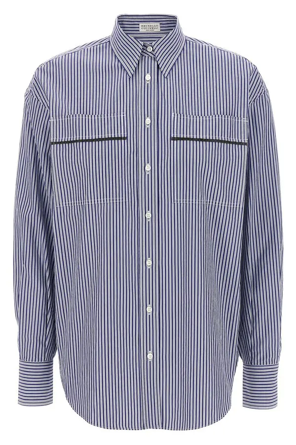 Brunello Cucinelli Striped Shirt With Monile Detail