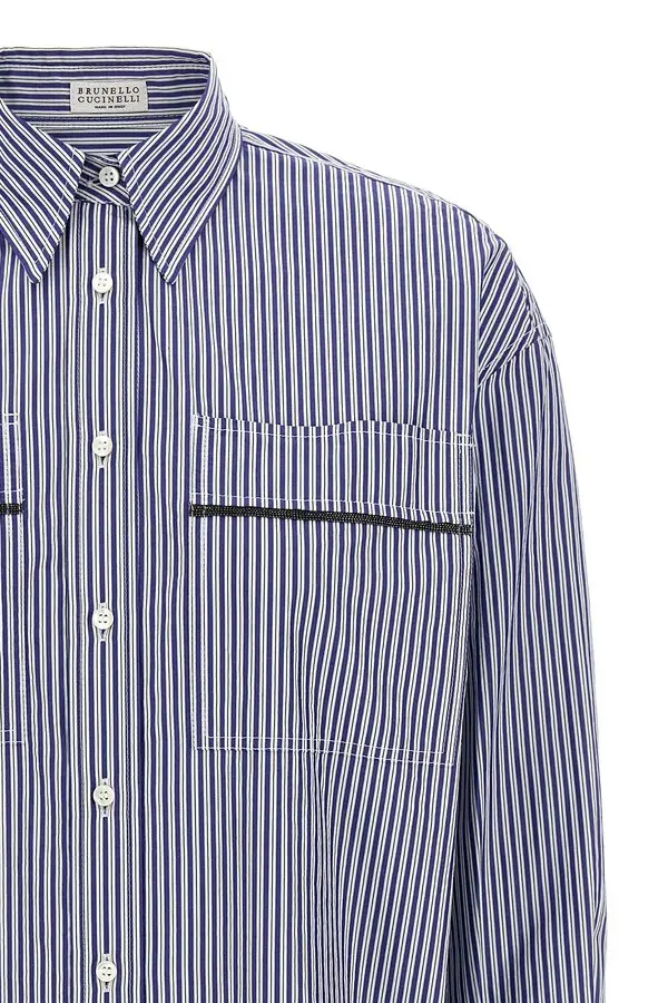 Brunello Cucinelli Striped Shirt With Monile Detail