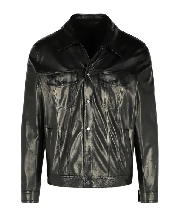SALVATORE SANTORO Press Stud Leather Shirt Jacket