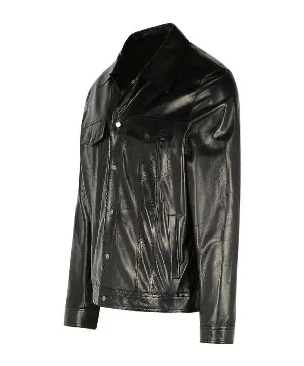 SALVATORE SANTORO Press Stud Leather Shirt Jacket
