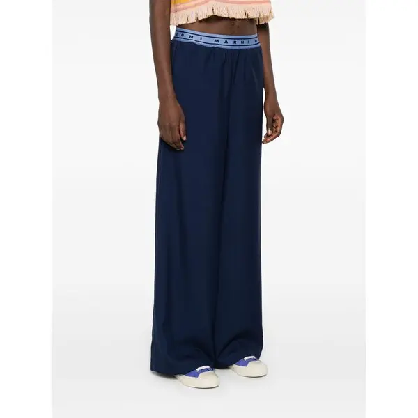 Marni Logo-band Wide-leg Trousers - Light Navy