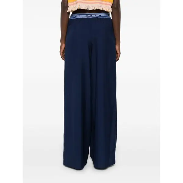Marni Logo-band Wide-leg Trousers - Light Navy