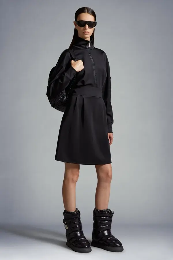 Moncler Triacetate Dress With High Collar And Zipper Neckline