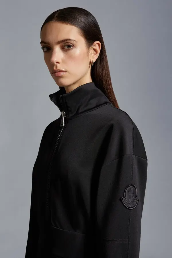 Moncler Triacetate Dress With High Collar And Zipper Neckline