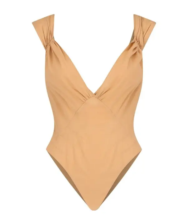 Saint Laurent Sleeveless Bodysuit With Deep V-neck And Cross-back Straps - Light Brown