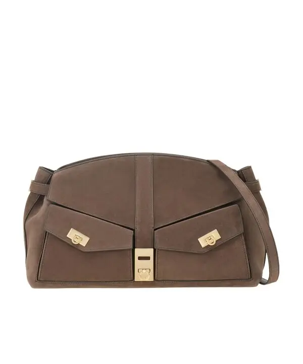 FERRAGAMO Multipocket Hug Crossbody Bag - Cement