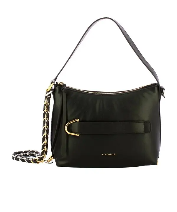 COCCINELLE Logo Printed Zipped Shoulder Bag - Black