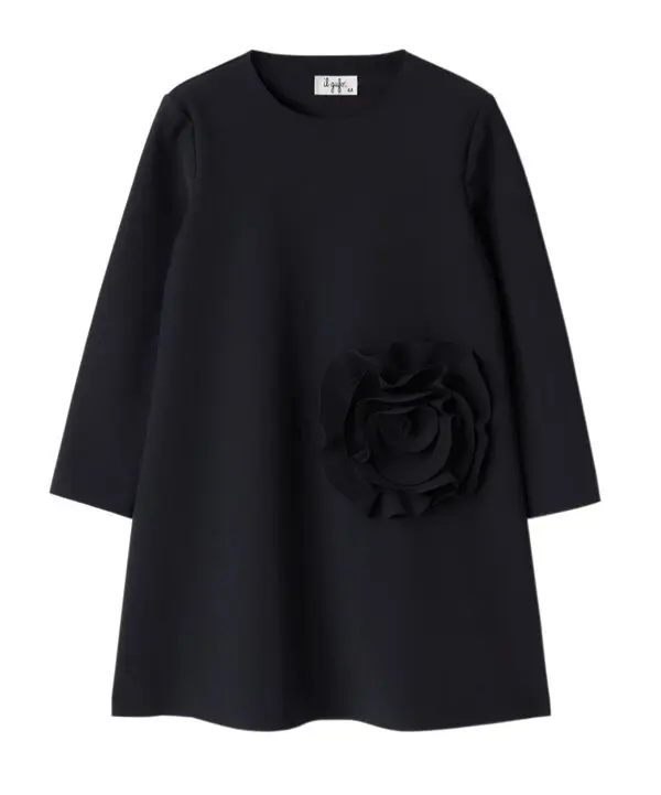 IL GUFO Round Neck Dress With Floral Detail - Black