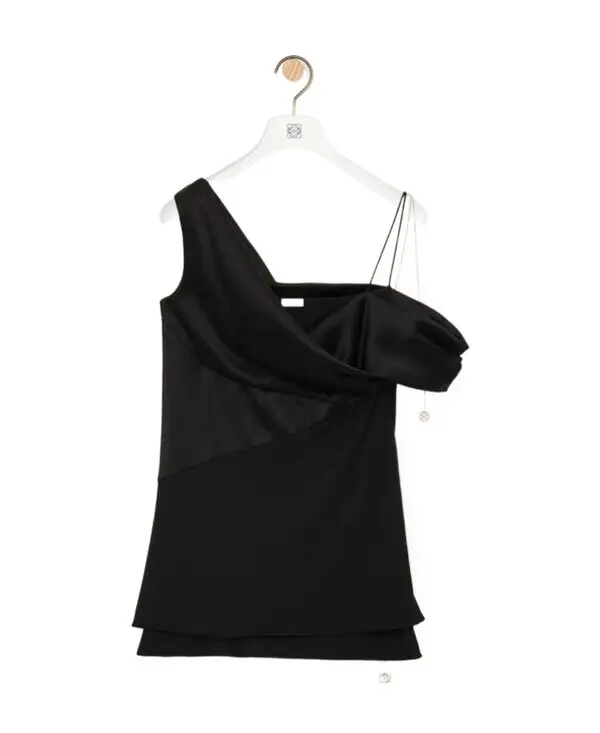 Loewe Draped Top In Satin And Crepe Jersey - Black