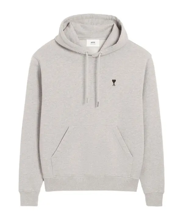AMI Paris De Coeur Drawstring Hoodie - Heather Ash