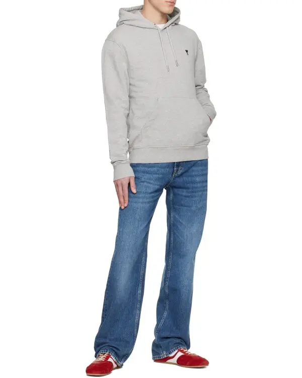 AMI Paris De Coeur Drawstring Hoodie - Heather Ash