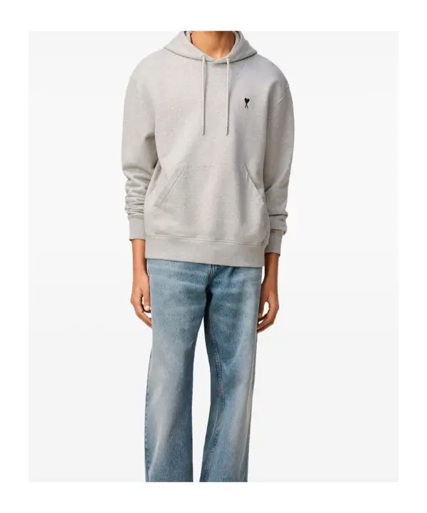 AMI Paris De Coeur Drawstring Hoodie - Heather Ash