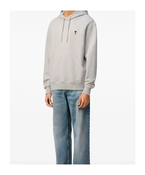 AMI Paris De Coeur Drawstring Hoodie - Heather Ash
