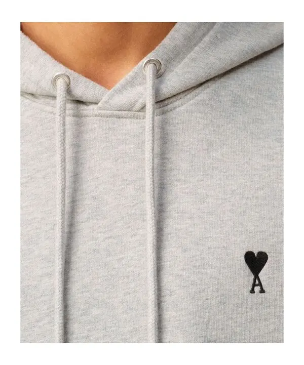 AMI Paris De Coeur Drawstring Hoodie - Heather Ash