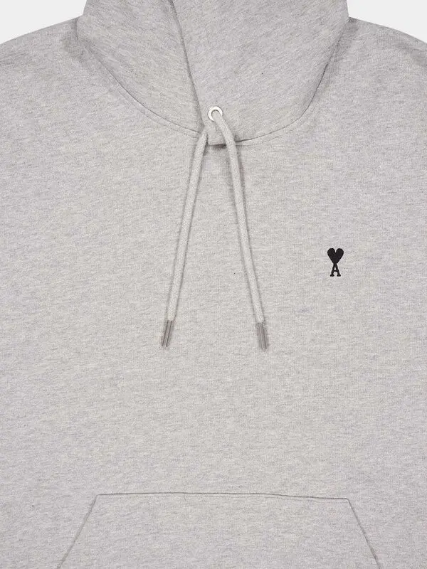 AMI Paris De Coeur Drawstring Hoodie - Heather Ash