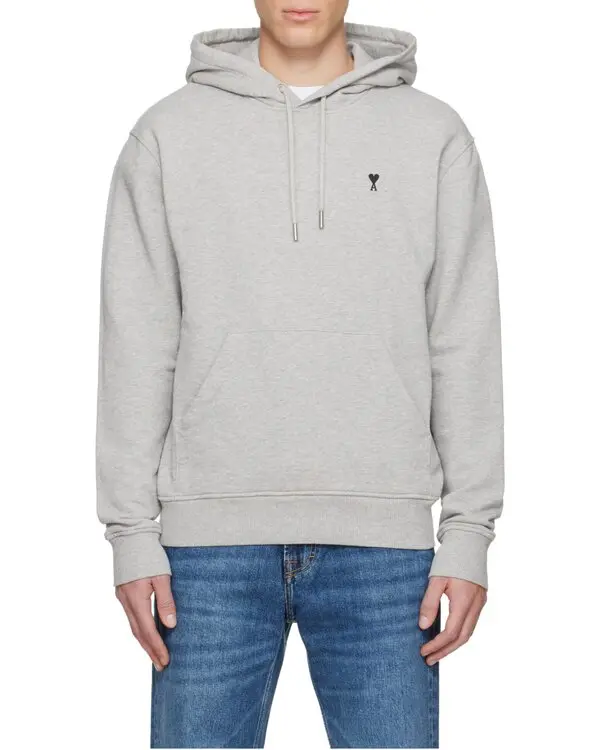 AMI Paris De Coeur Drawstring Hoodie - Heather Ash