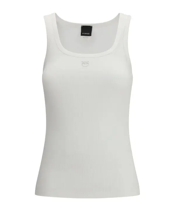 Pinko Ribbed Logo Plaque Tank Top - White