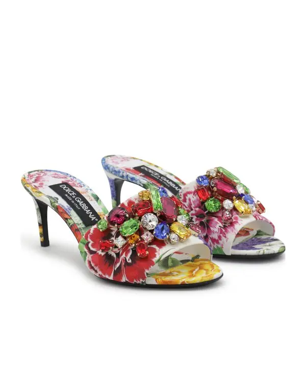Dolce & Gabbana Floral Embellished Slip-on Mules - Multicolor